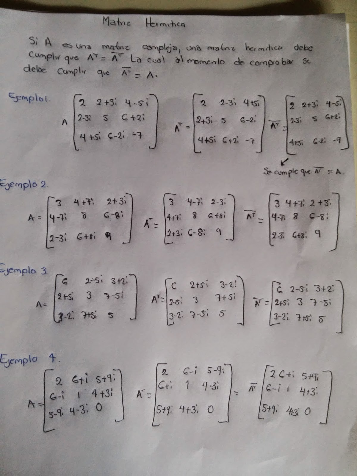 Algebra Lineal: MATRIZ HERMITICA